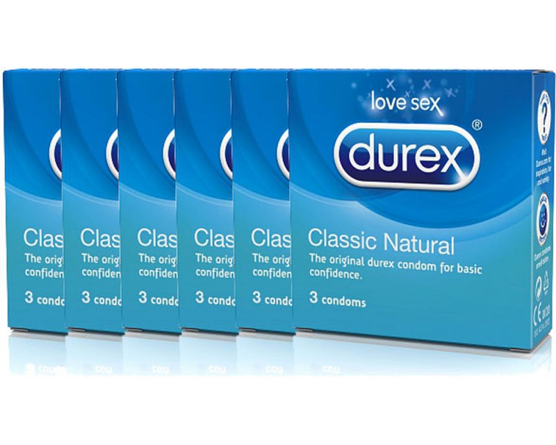 Tray van 6 Durex Classic Natural 3 packs NL | Postcondooms.nl