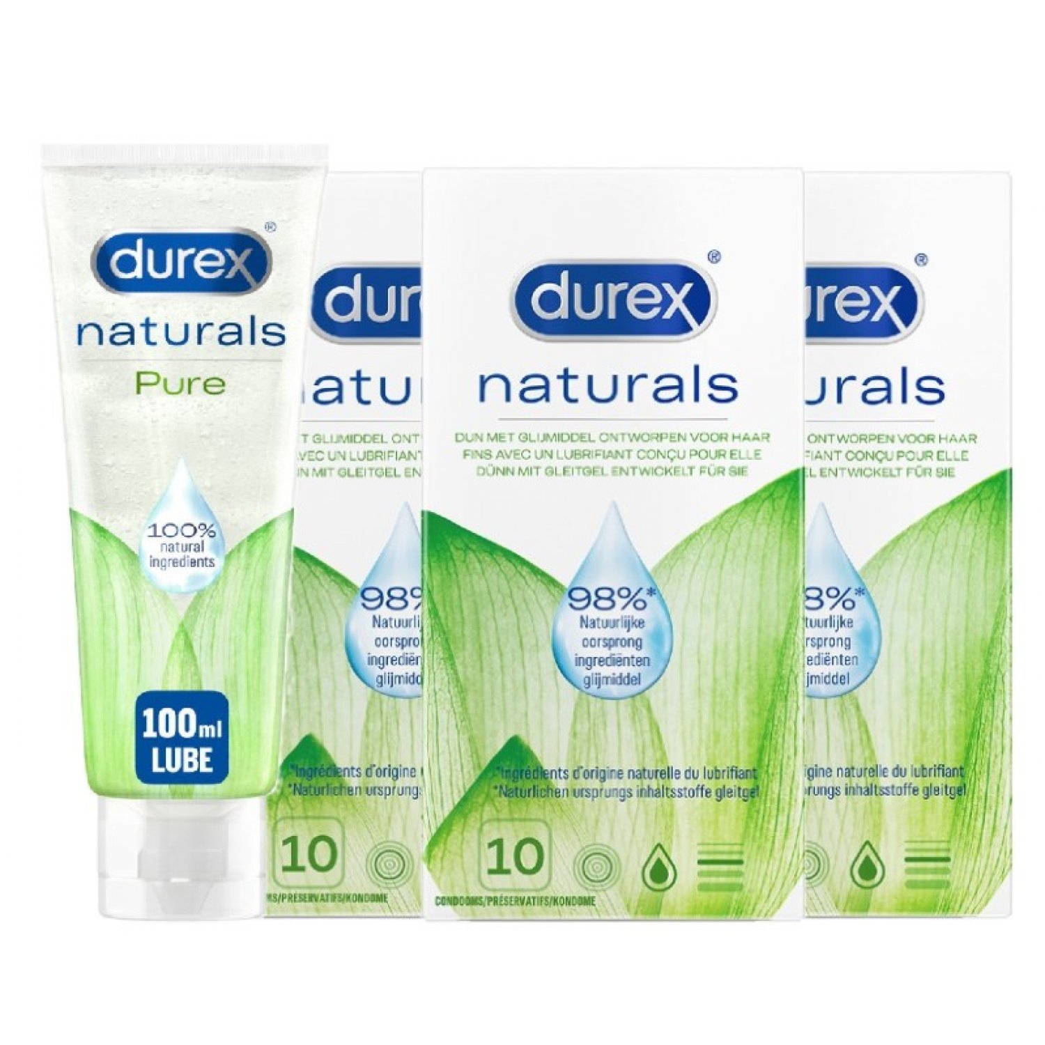 Durex Naturals Pakket 30 + 100ml | Postcondooms.nl